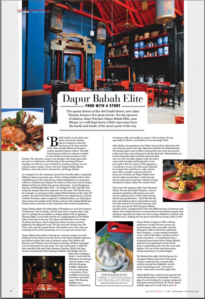 Jakarta Expat Review on Dapur Babah, 20th Nov Edition - Tugu Hotels ...