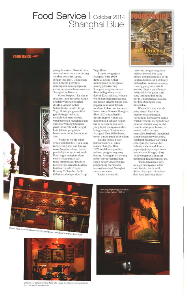 Shanghai Blue in Food Service Oct 2014 - Tugu Hotels & Restaurants